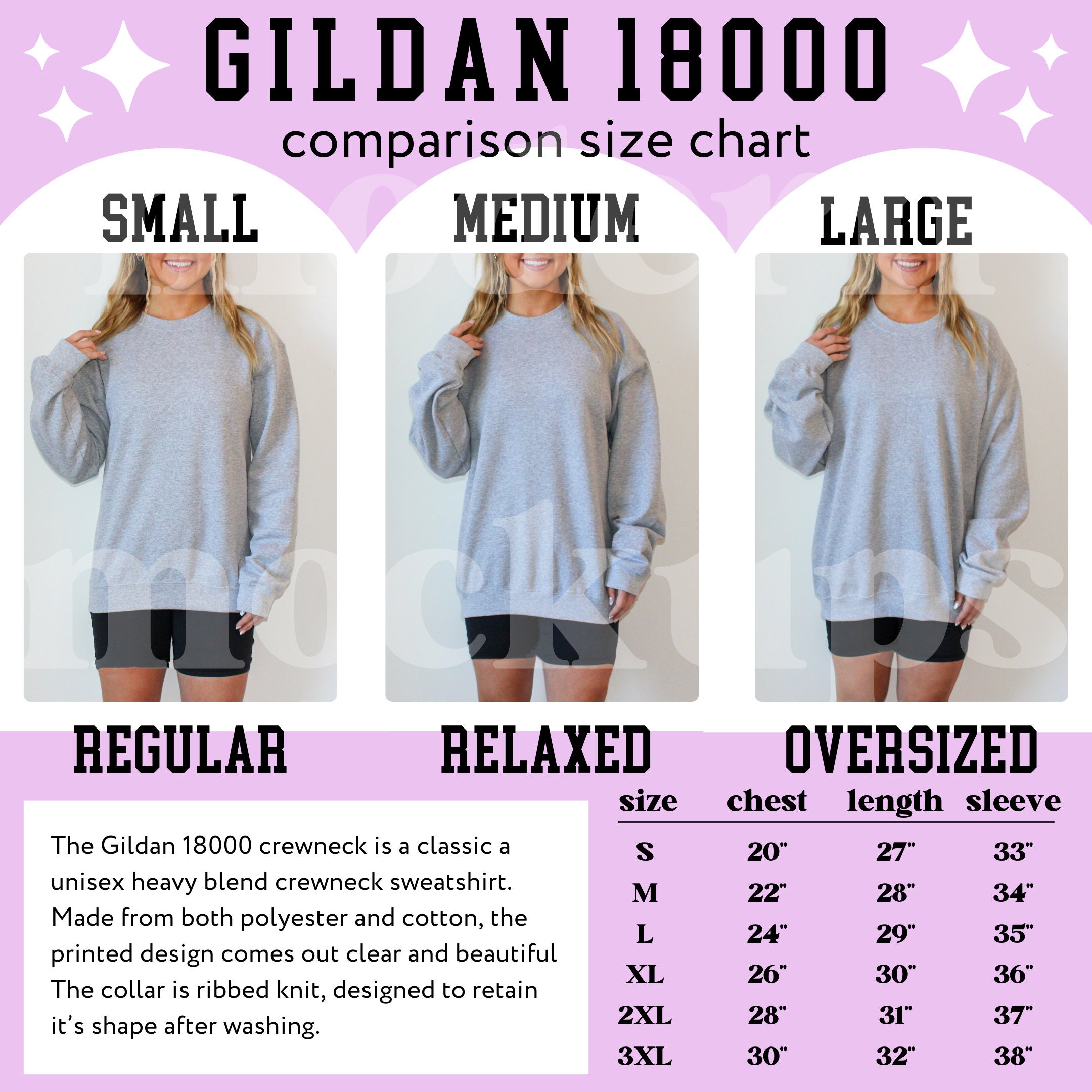 Gildan 18000 Size Chart, Size Chart Mockup, Sweatshirt Mockup ...