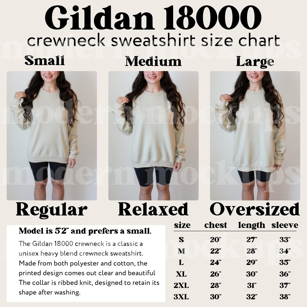 Gildan 18000 Size Chart, Size Chart Mockup, Sweatshirt Mockup ...