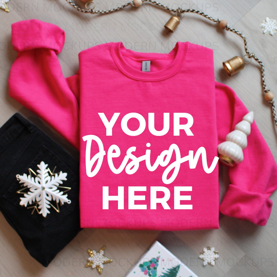 GILDAN 18000 CREWNECK Sweatshirt Helonica // Flat-lay Christmas Mockup ...