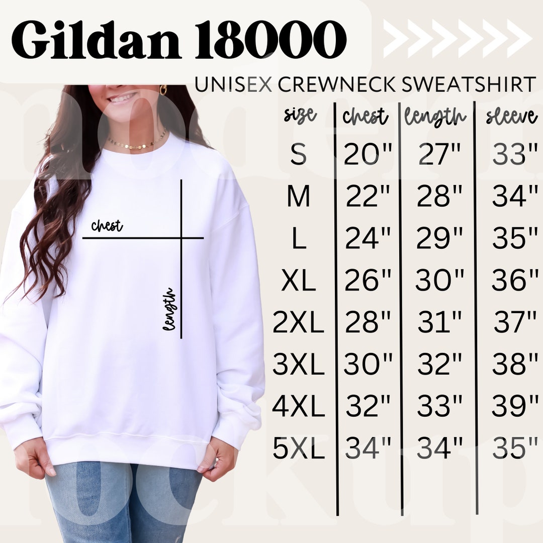 Gildan 18000 Size Chart, Size Chart Mockup, Sweatshirt Mockup ...