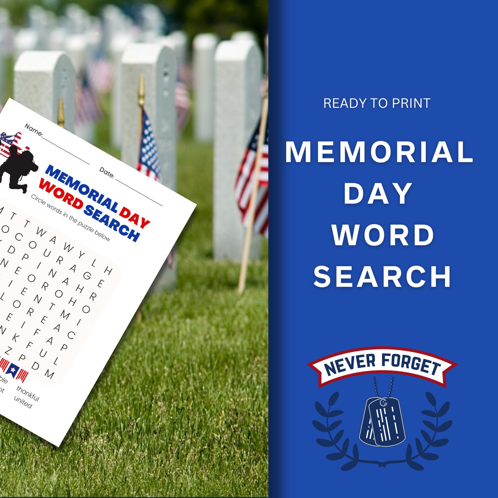 Memorial Day Word Search Printable, Kids Holiday Activity (digital ...