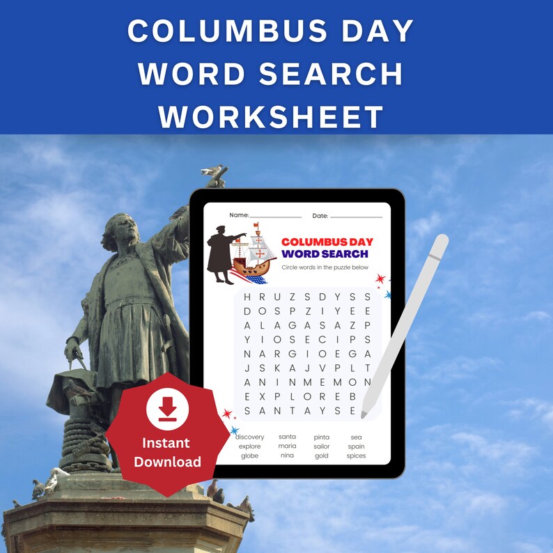 Columbus Day Word Search for Kids Printable Holiday Activity Sheet Game ...