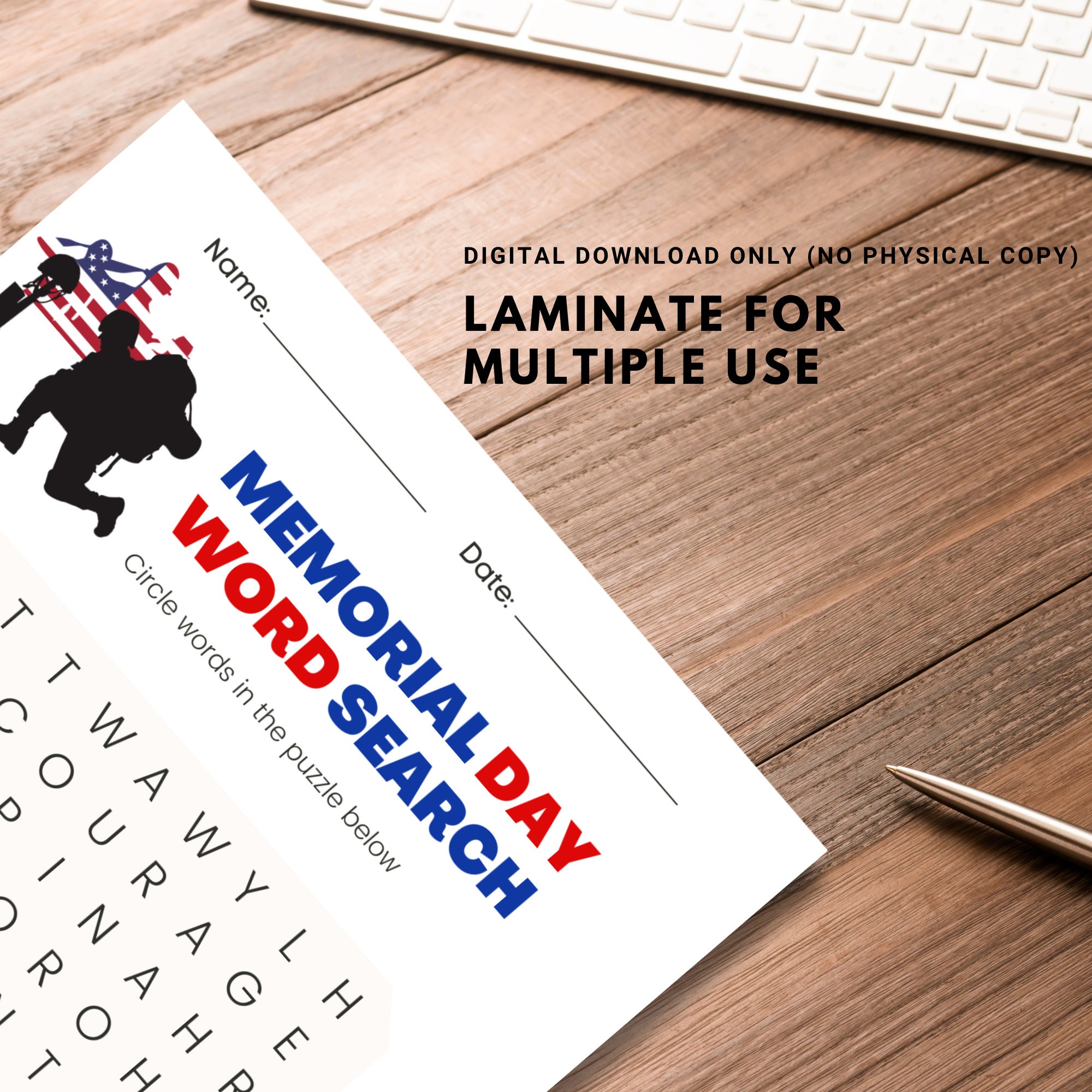 Memorial Day Word Search Printable, Kids Holiday Activity (digital ...