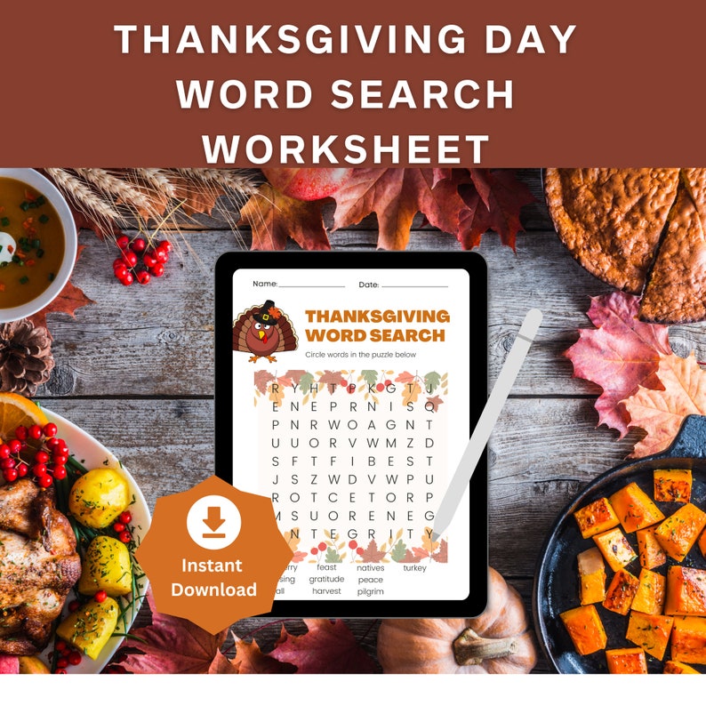 Thanksgiving Word Search Printable, Fun Holiday Activity (digital ...