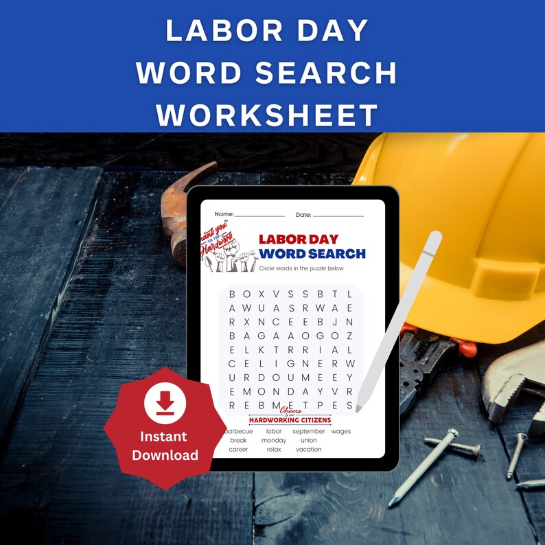 Labor Day Word Search Printable, Holiday Activity for Kids (digital ...