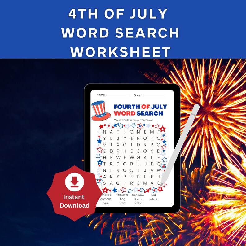 Fourth of July Word Search for Kids Printable Holidays Activity Sheets ...
