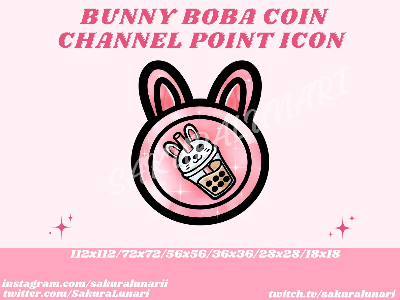 Pink Bunny Boba Coin Channel Point Icon Twitch, Youtube, Discord - Etsy