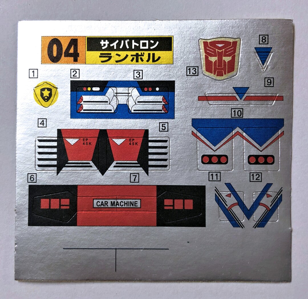 Transformers G1 Sideswipe Stickers New for Vintage Autobot Toy Robot ...