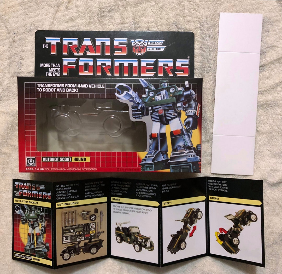 Transformers G1 Hound Box, Cardboard Inserts, Bubble, & Instruction ...