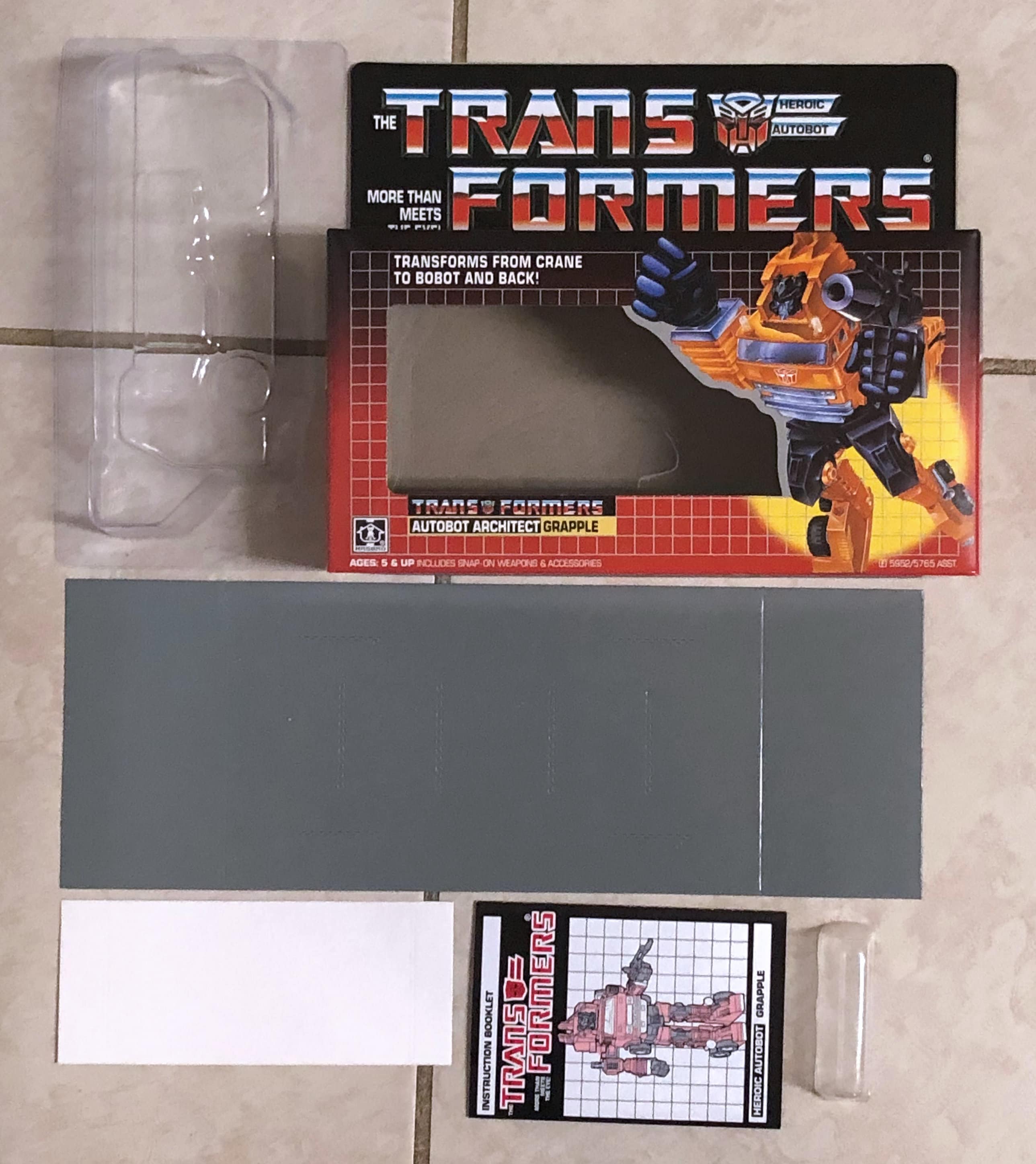 Transformers G1 Grapple Box, Cardboard Inserts, Bubble, & Instruction ...