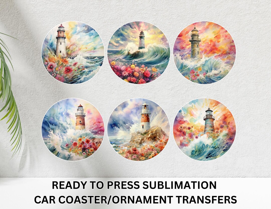 Lighthouse, Ocean, Ready to Press, Coaster Sublimation Transfer ...