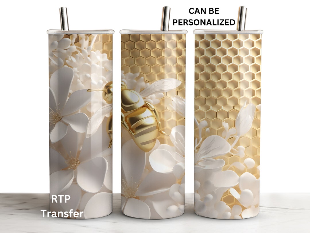 Golden Bee Hive Flowers 20oz Skinny Tumbler Transfer Ready to Press ...