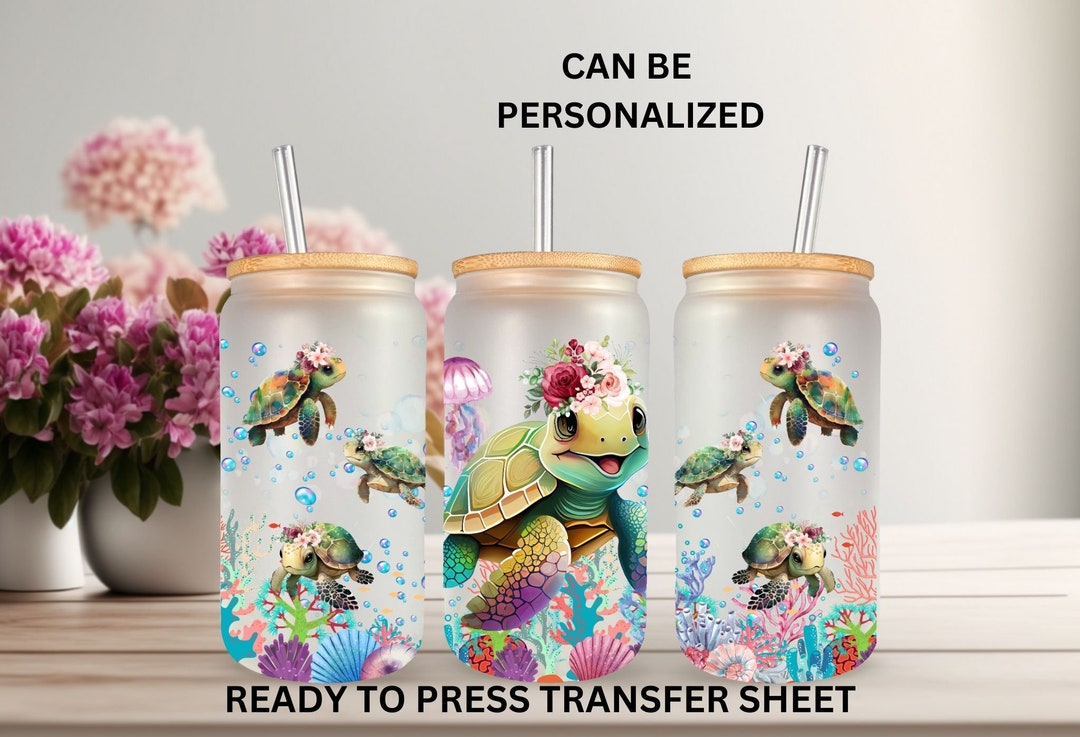 Not a Sticker, Ready to Press, 16 Oz, Glass Can Wrap, Turtle, Ocean ...
