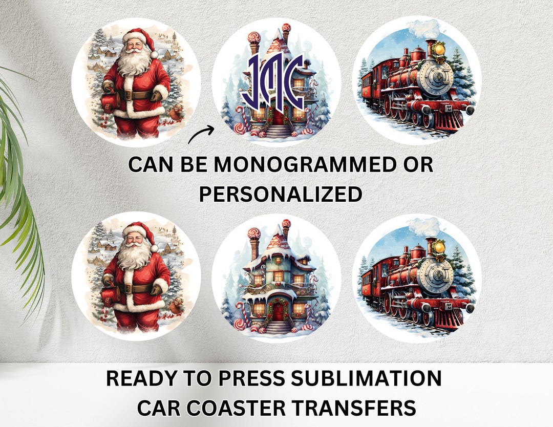 Vintage Christmas Coasters, Train, Ready to Press, Car Coaster ...