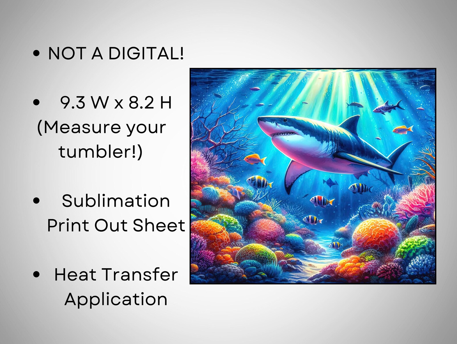 Shark, Ocean, Reef, Neon Coral, Ready to Press 20 Oz Skinny Straight ...