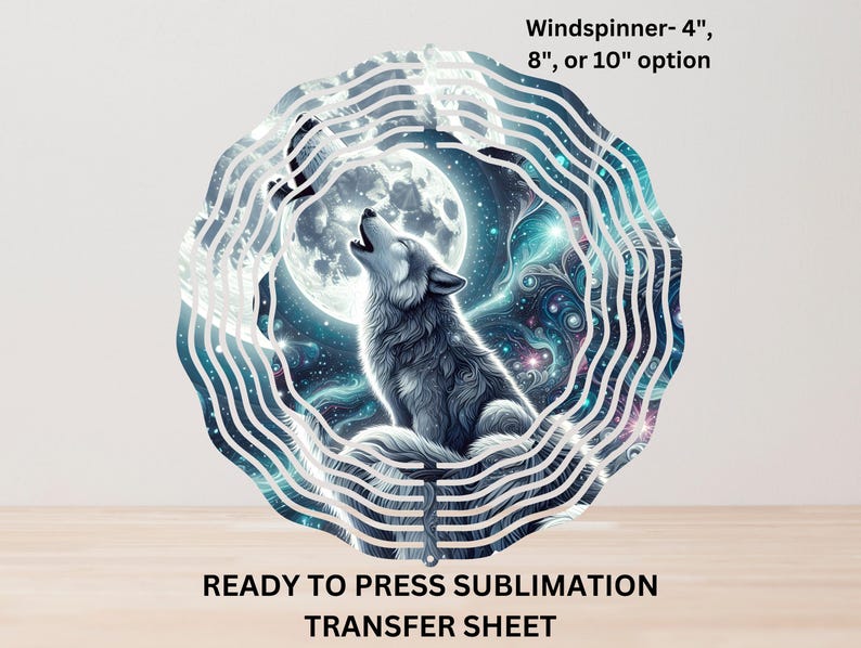 Wolf, Northern Lights, Ready to Press Wind Spinner Sublimation Transfer ...