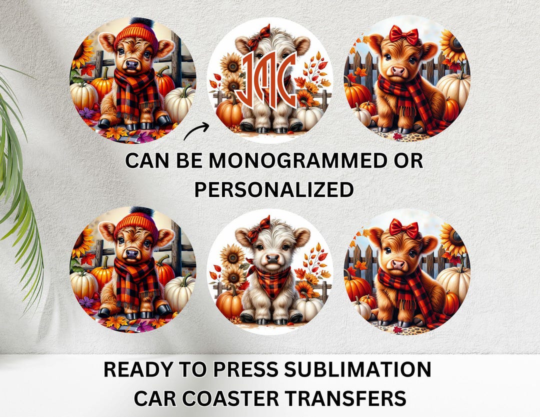 Fall Cows, Plaid, Pumpkins, Farm, Car Coaster Sublimation Transfer ...