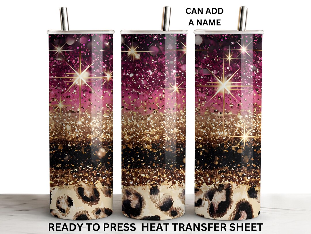 Sublimation Transfer Wrap, Pink Ombre Leopard, Glitter, 20 Oz Skinny ...