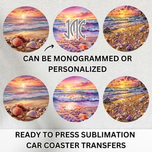 Ocean Waves Seashells Ready to Press Car Coaster Sublimation Transfer ...
