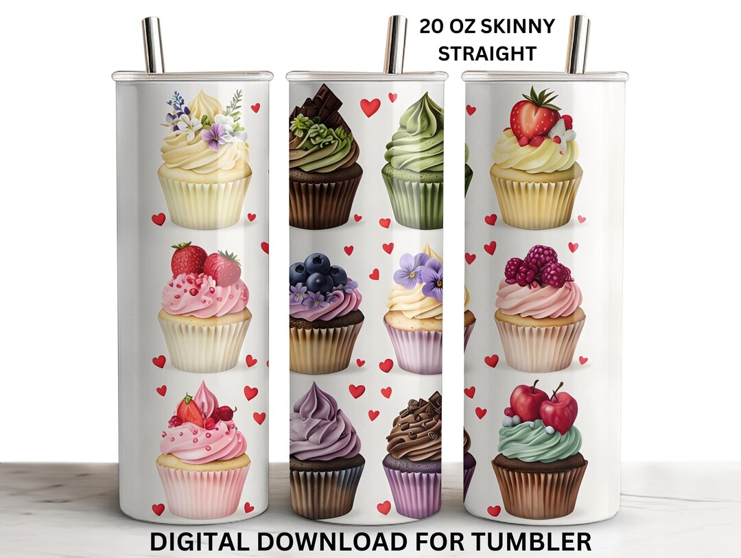 Cupcakes, Bakery, Hearts, Love, Pastry Chef, Tumbler Sublimation Design ...