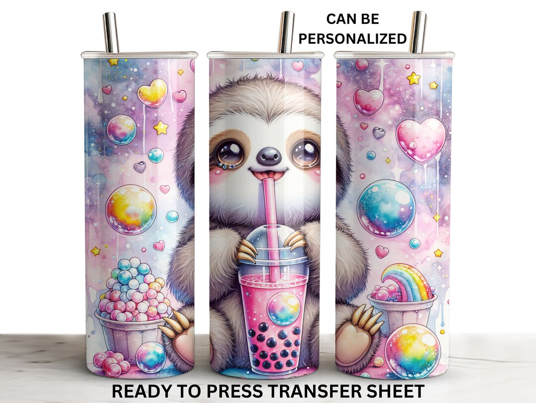 Baby Sloth, Boba Tea, Ready to Press Tumbler Sublimation Transfer Print ...