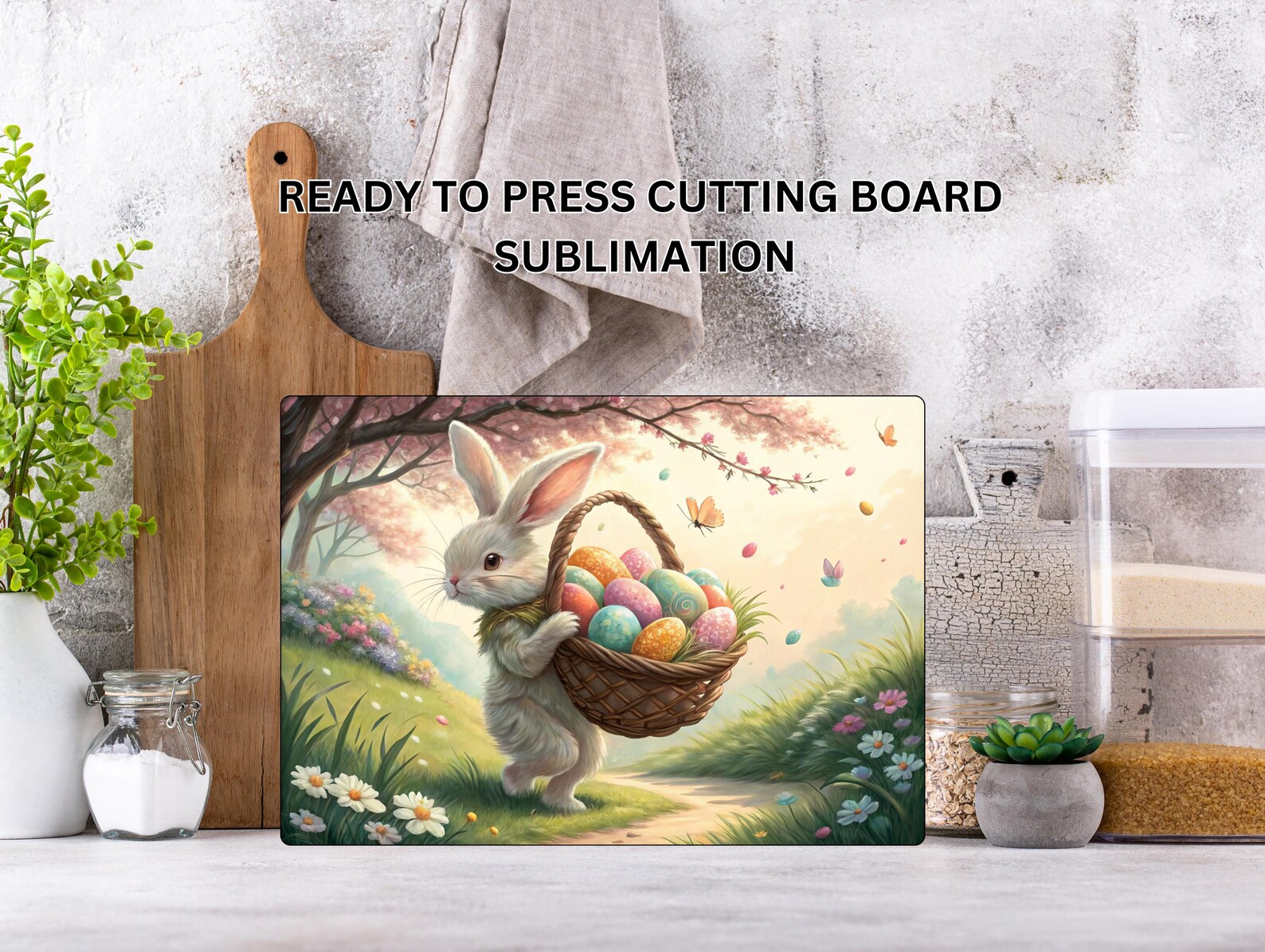 Easter Bunny, Eggs, Sublimation Transfer, Ready to Press, Cutting Board ...