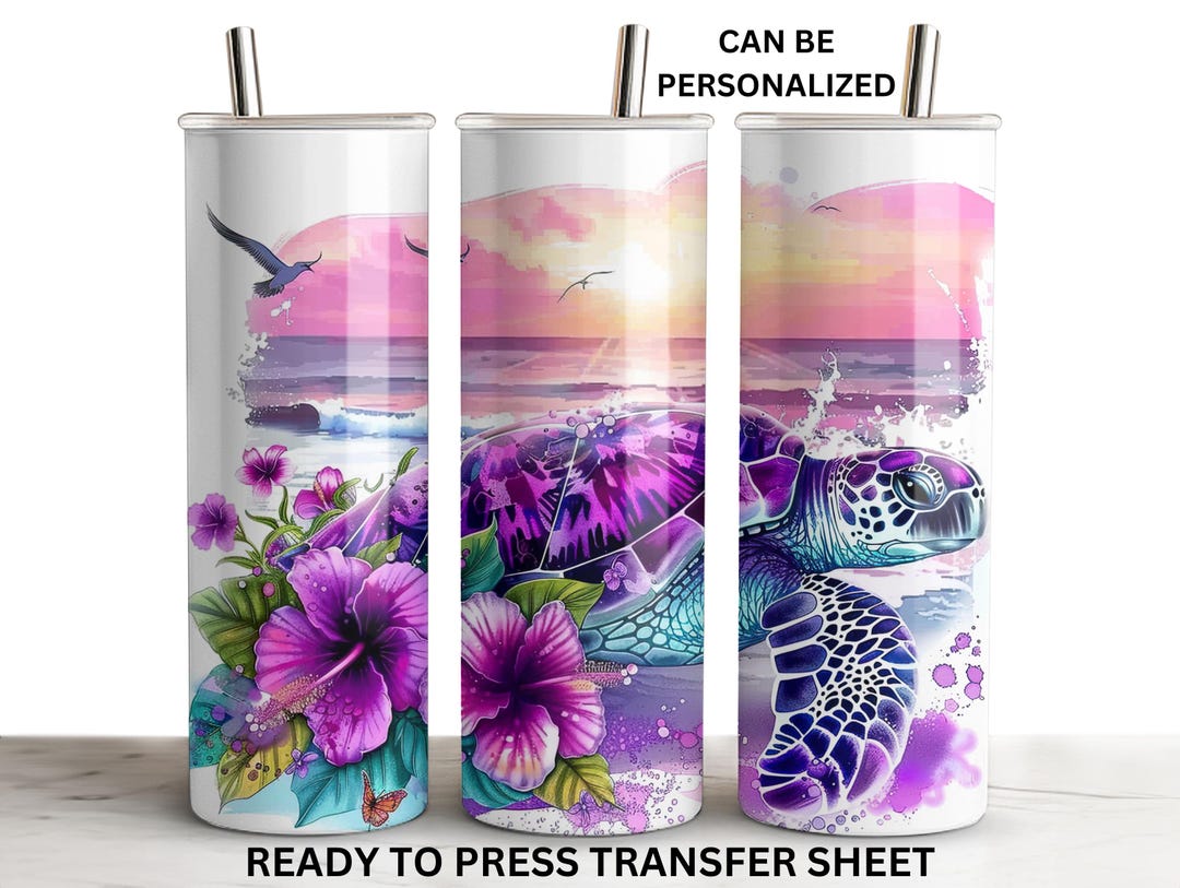 Purple Sea Turtle, Ocean, Sunrise, Ready to Press Tumbler Sublimation ...