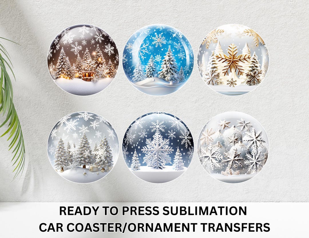 Snow Globe Ornaments, Snowflakes, Winter, Ready to Press Ornaments, Car ...