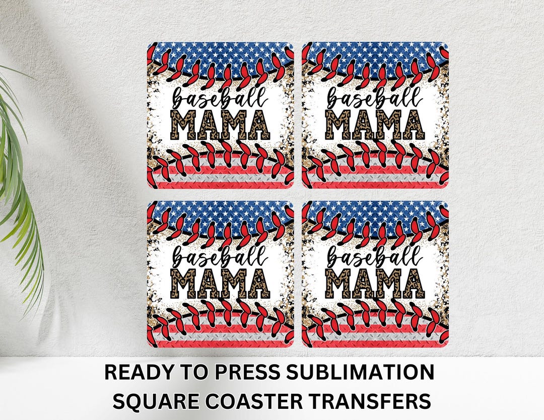 Baseball Mama, Square Coaster Sublimation Transfer, Ready to Press, 4 ...
