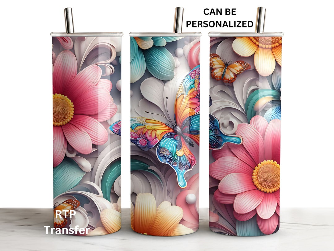 Ready to Press Tumbler Sublimation Transfer Wrap, Flowers, Butterflies ...