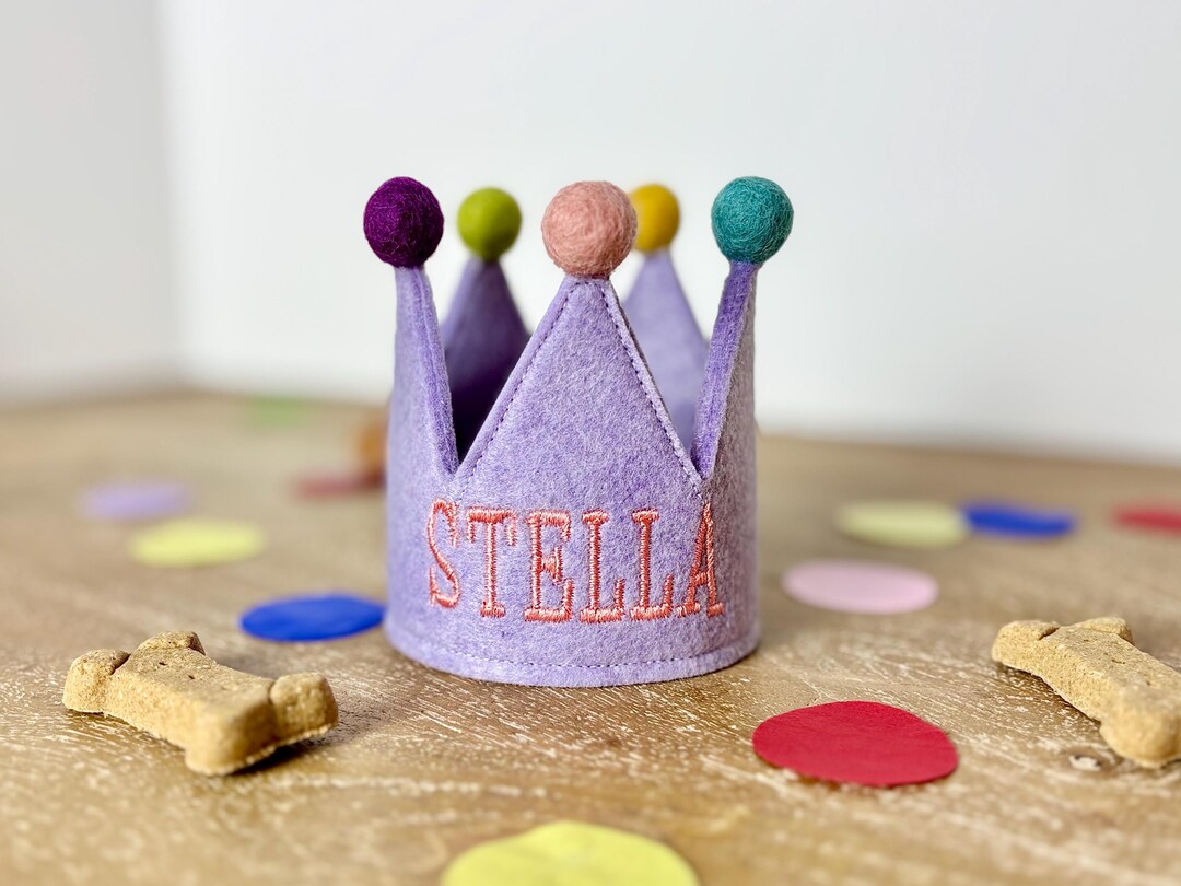 Purple Felt Dog Name Crown- Custom Dog Birthday Crown - Embroidered ...