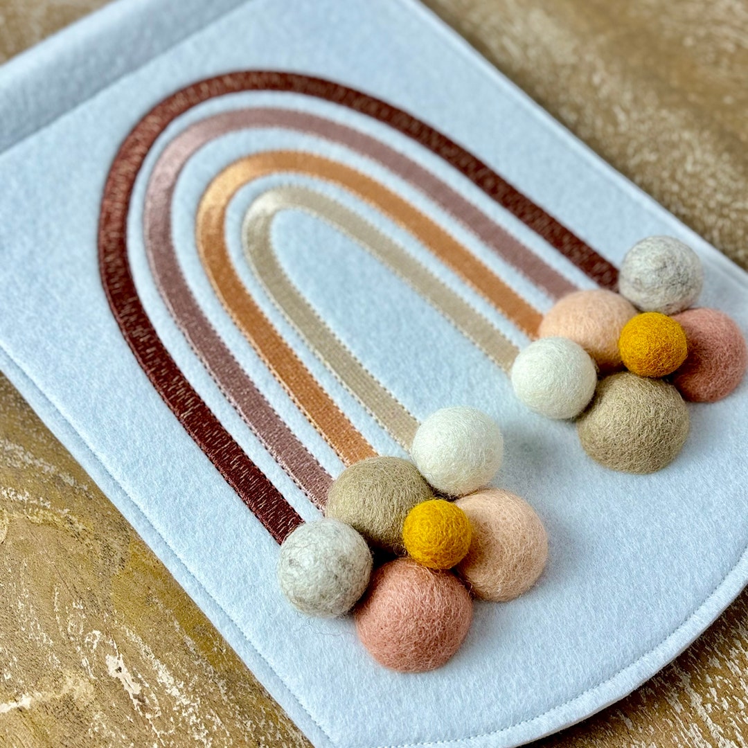 Boho Rainbow Embroidered Felt Sign - Boho Felt Pom Pom Nursery Banner ...