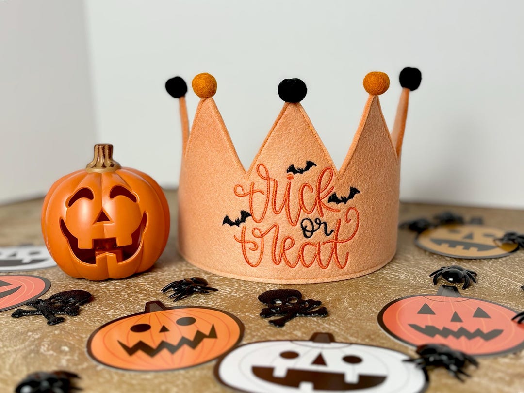 Trick or Treat Embroidered Felt Crown - Halloween Crown - Orange ...