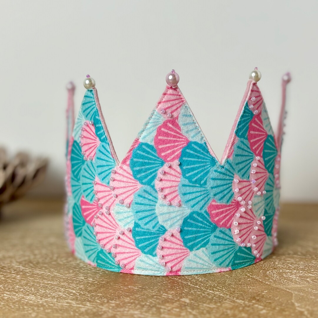 Seashell Beaded Crown Pink and Blue Mermaid Themed Kids Crown Custom ...
