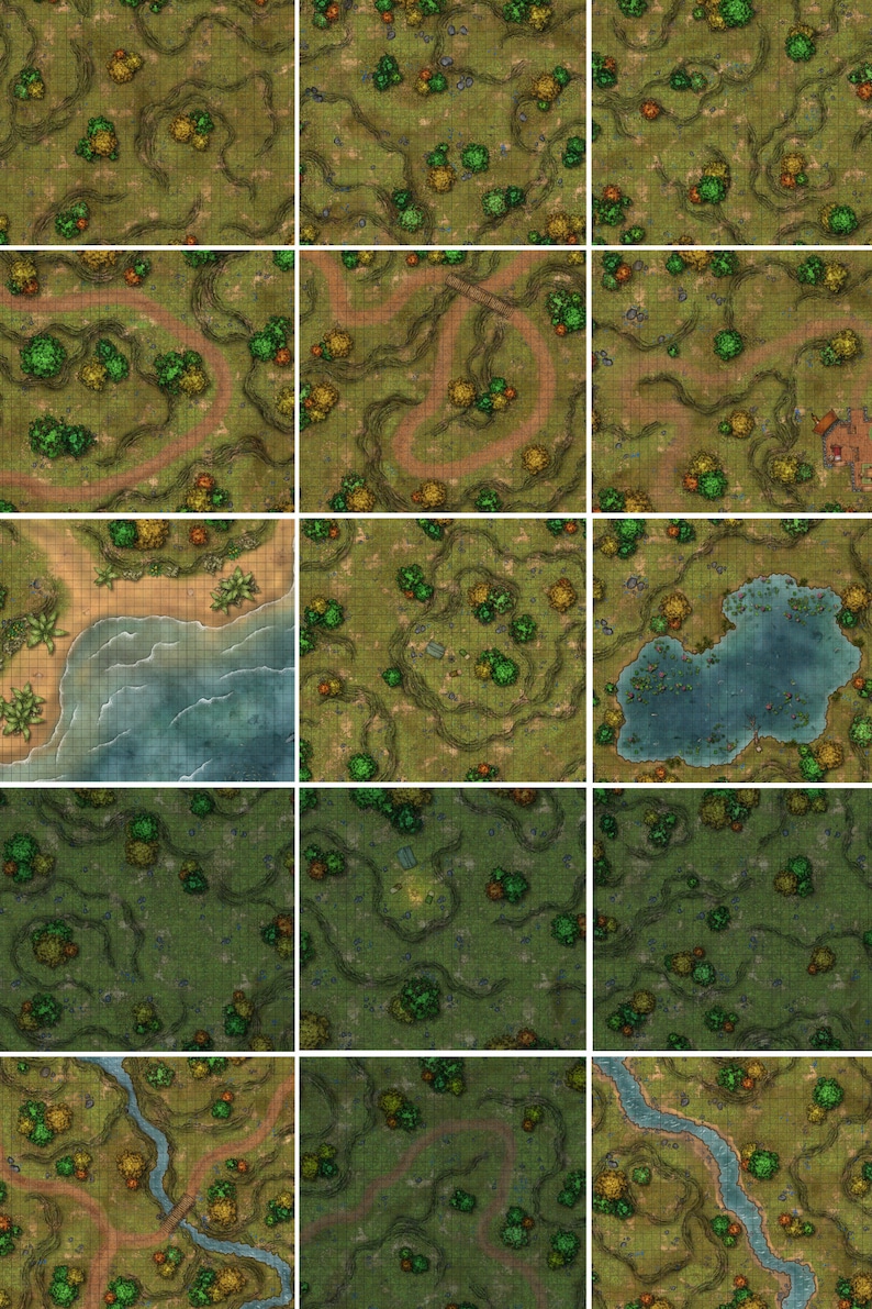 Hilly Terrain Wilderness Battle Map Set for Tabletop Gaming - Etsy
