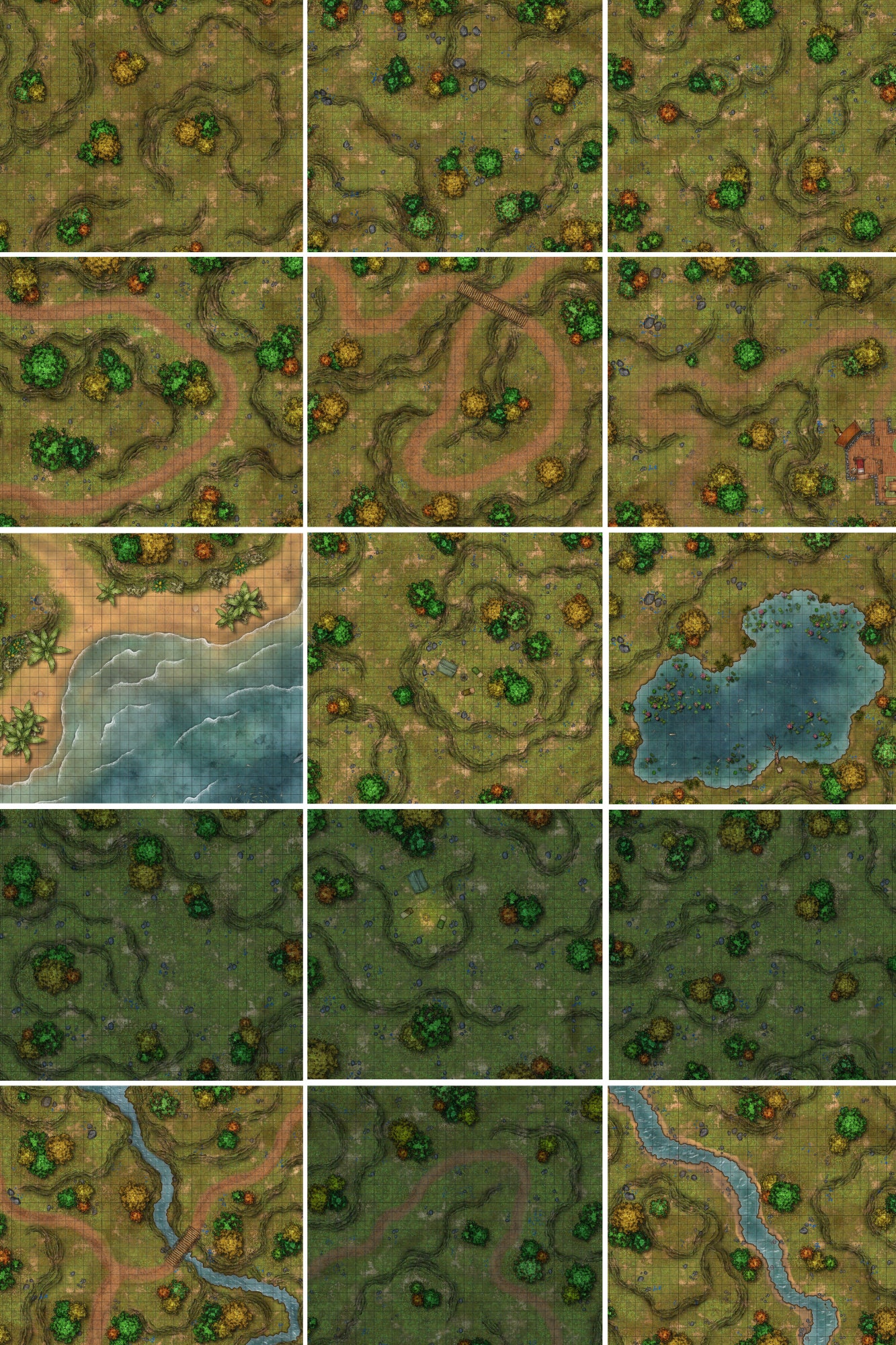 Hilly Terrain Wilderness Battle Map Set for Tabletop Gaming - Etsy