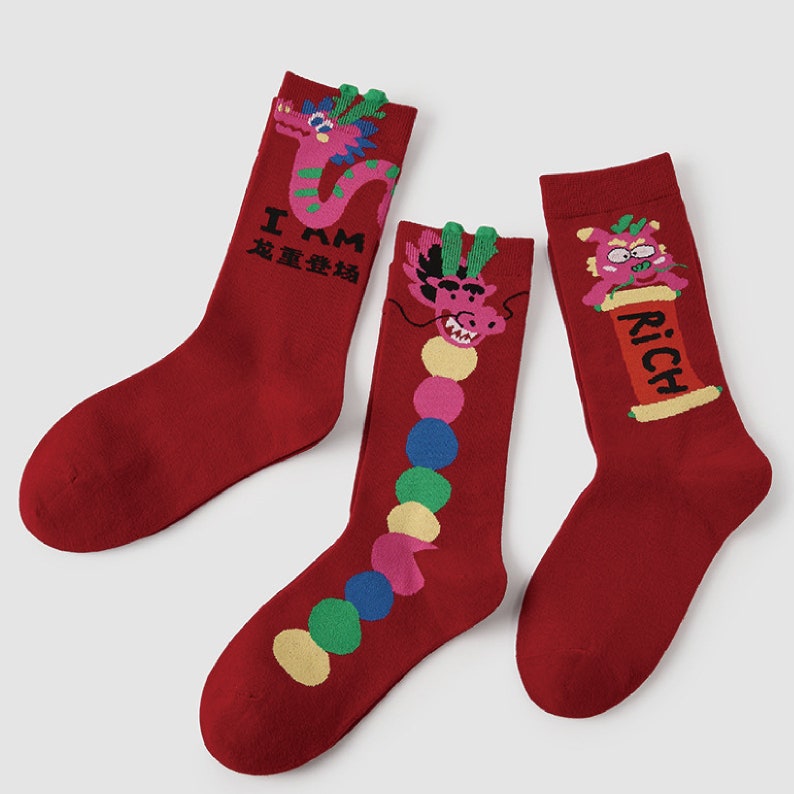 3 Pairs Year of the Dragon Socks Chinese New Year 2024 Gifts Lunar New ...