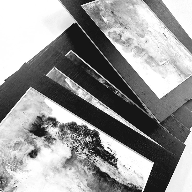 Original Encaustic Monotype Small Works Collection No. 022 Minimal Abstract Black and White ...