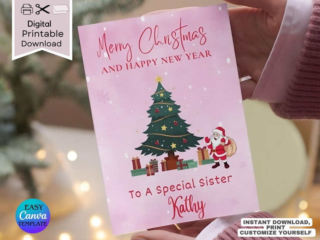 Printable Pink Christmas Card Digital Download Printable - Etsy
