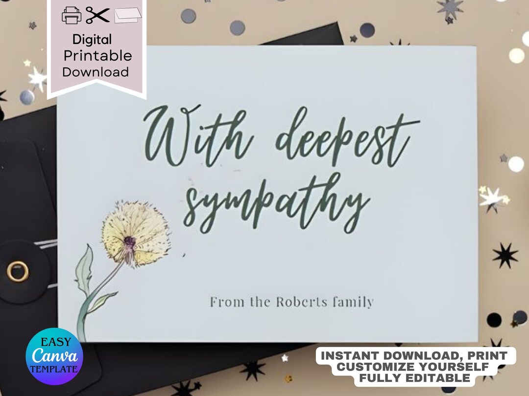 Bereavement Card Printable Sympathy Card Loss of Father Loss of Mother Sorry for Your Loss ...
