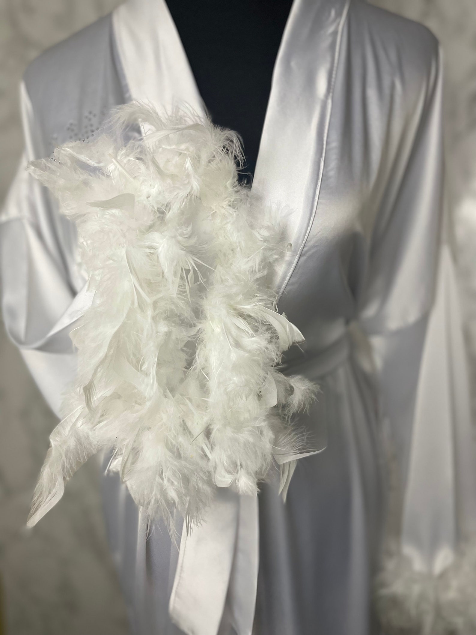 White Silk Bride Robe Personalized With Crystals and Pearls Handmade ...