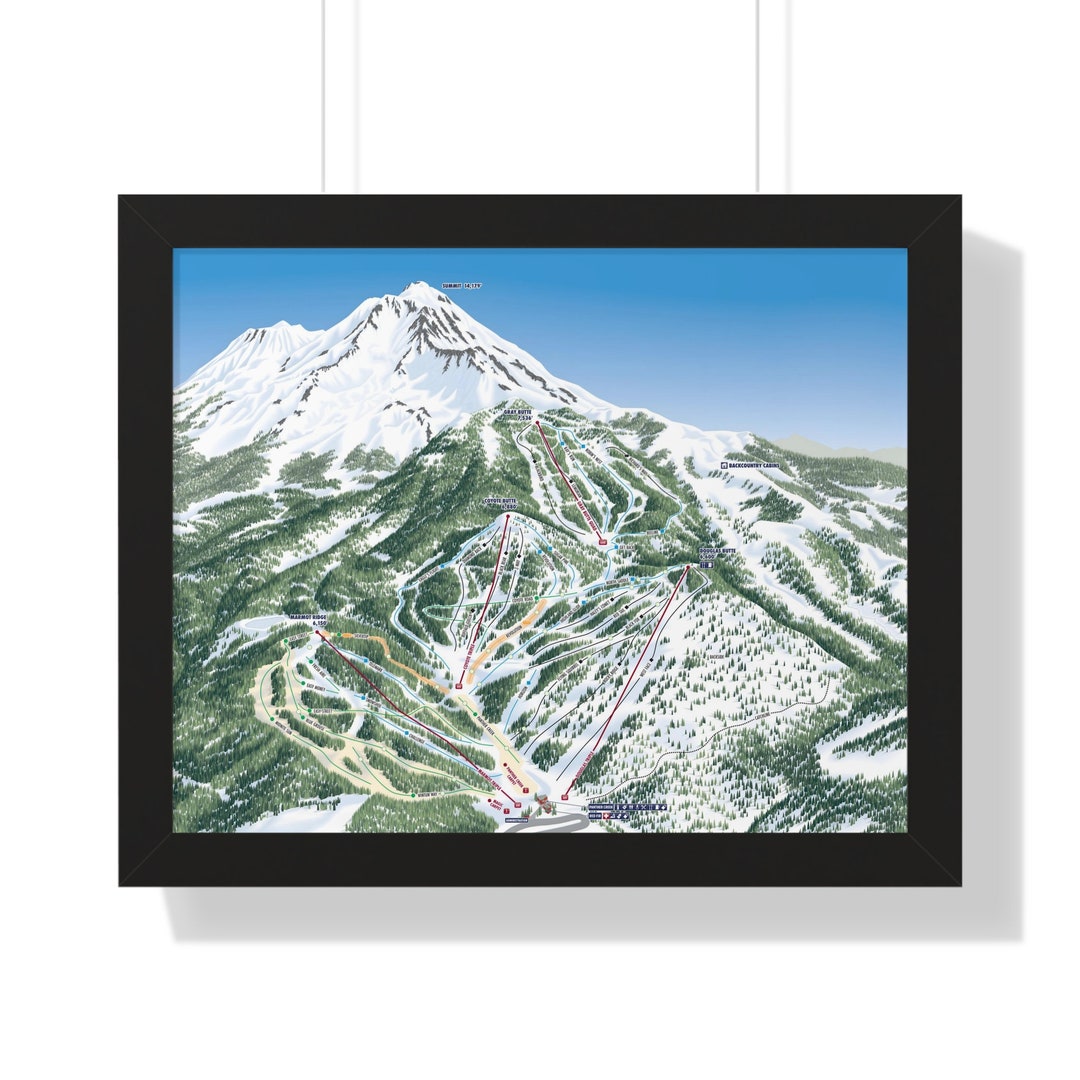 Mount Shasta CA Trail Map Framed Poster California Ski Resort - Etsy