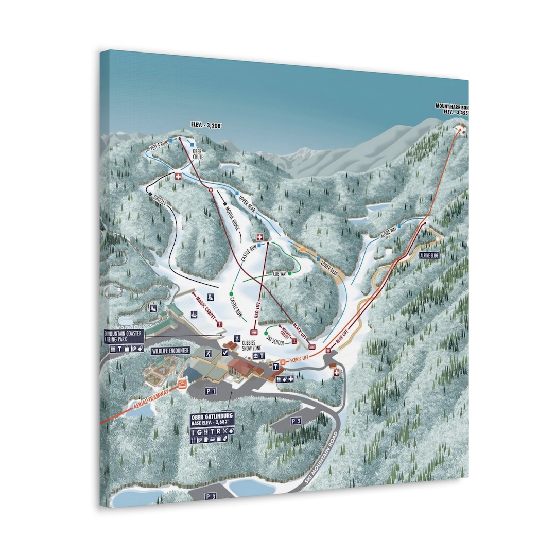 Poster sur toile Ober Gatlinburg Mountain TN Trail Map Station de ski ...