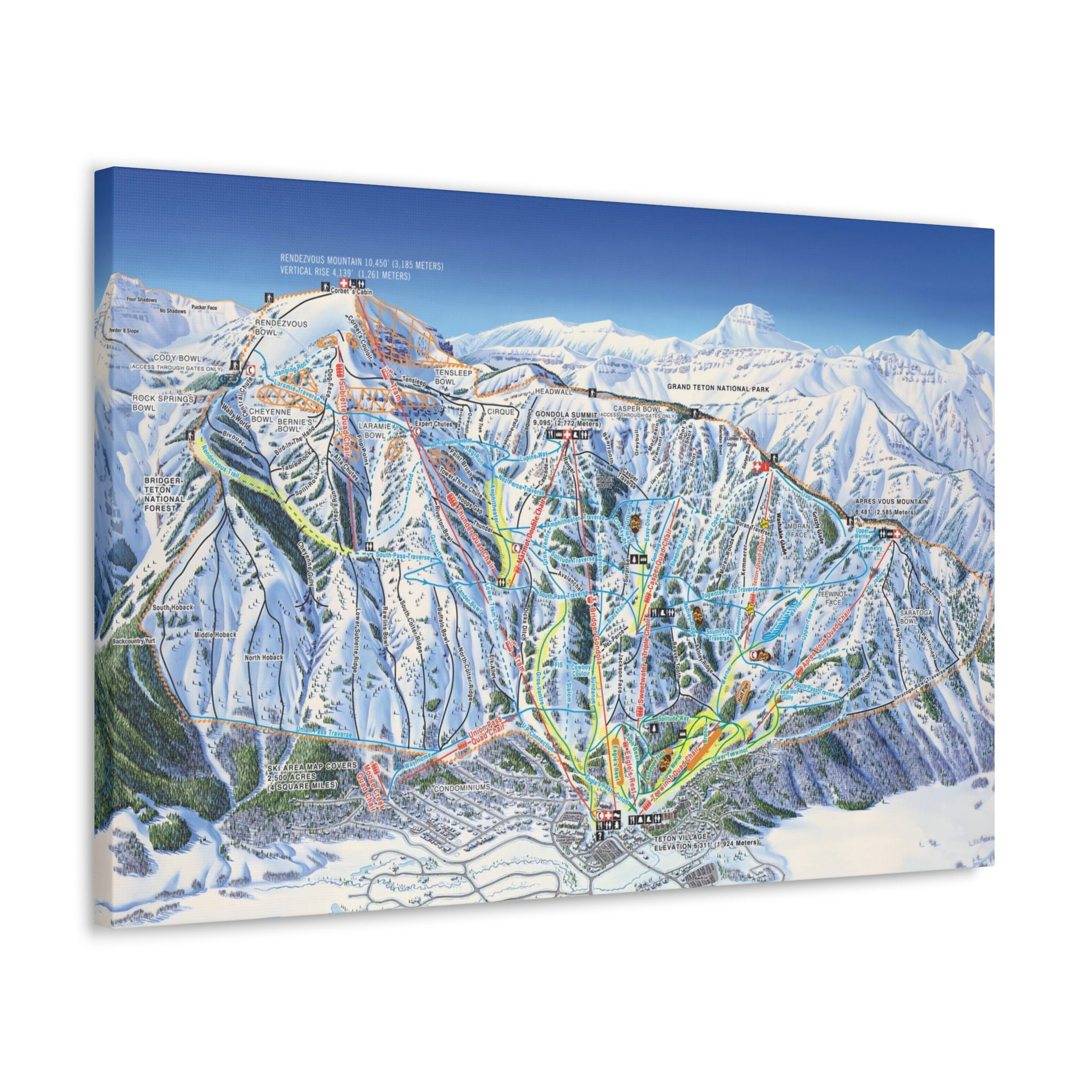 Jackson Hole WY Trail Map Canvas Poster Wyoming Ski Resort - Etsy