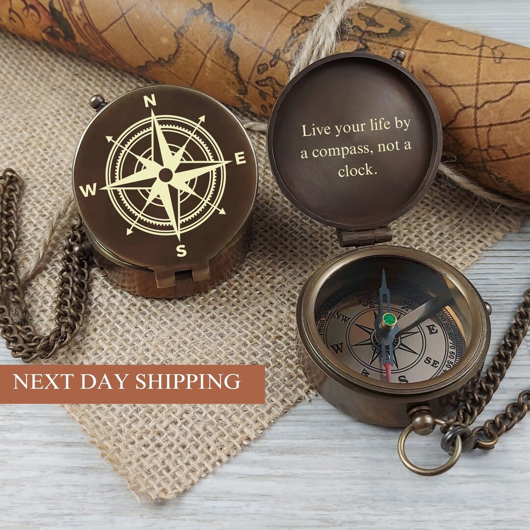 Personalized Compass With Custom Engraving, Anniversary, Baptism, First ...