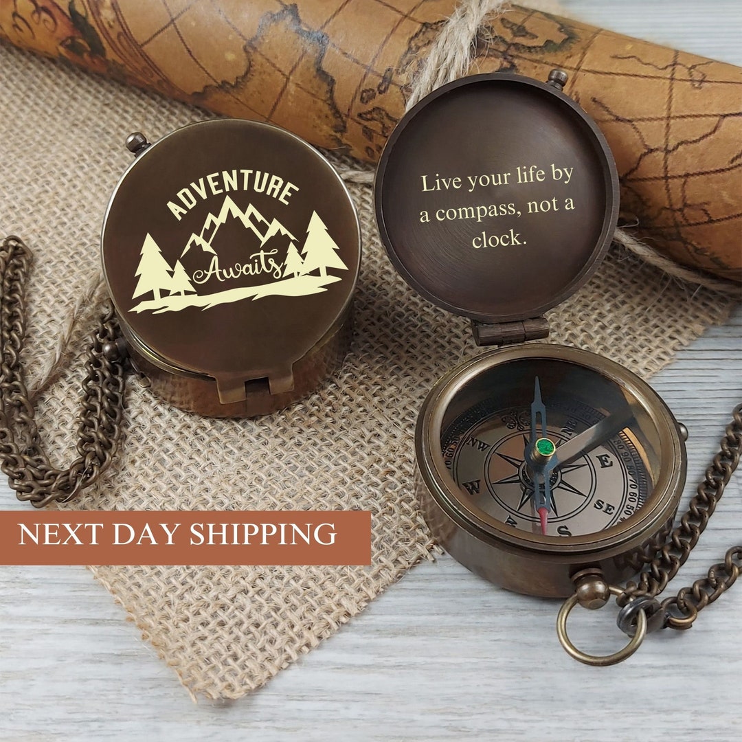 Adventure Awaits, Personalized Compass, Custom Engraved Anniversary ...