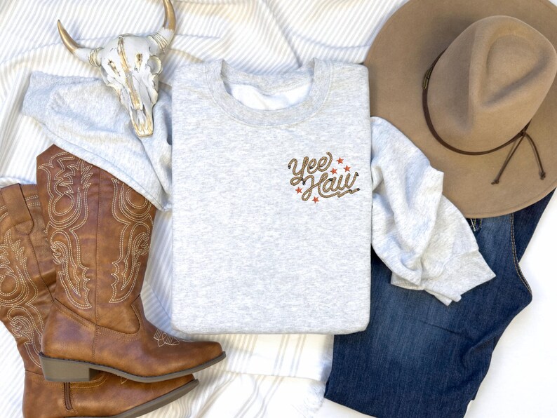 Embroidered Yee Haw Sweatshirt, Embroidery Cowboy T-shirt, Wildwest ...