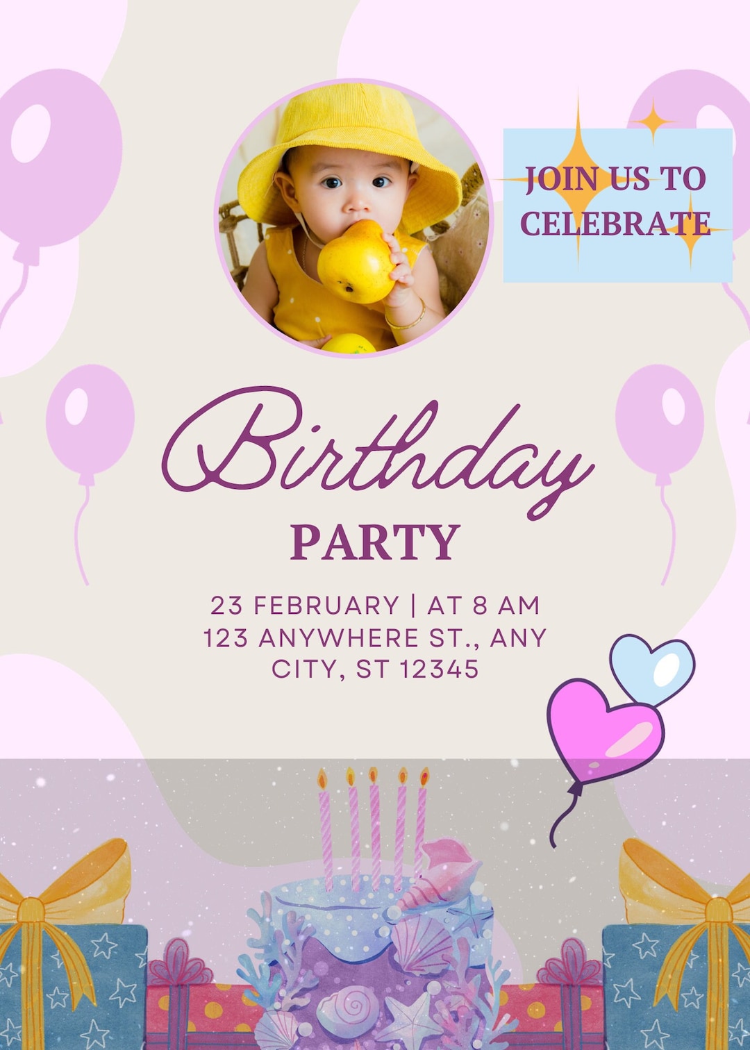 Digital Party Invitations, Birthday Invitation Editable, Printable ...