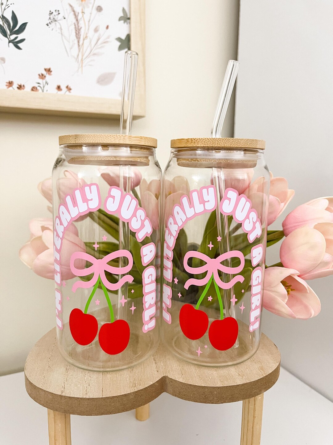 Cute Girly Glass Tumbler, Cute Pink Tumbler, Cute Girly Gifts, Pink Bow ...
