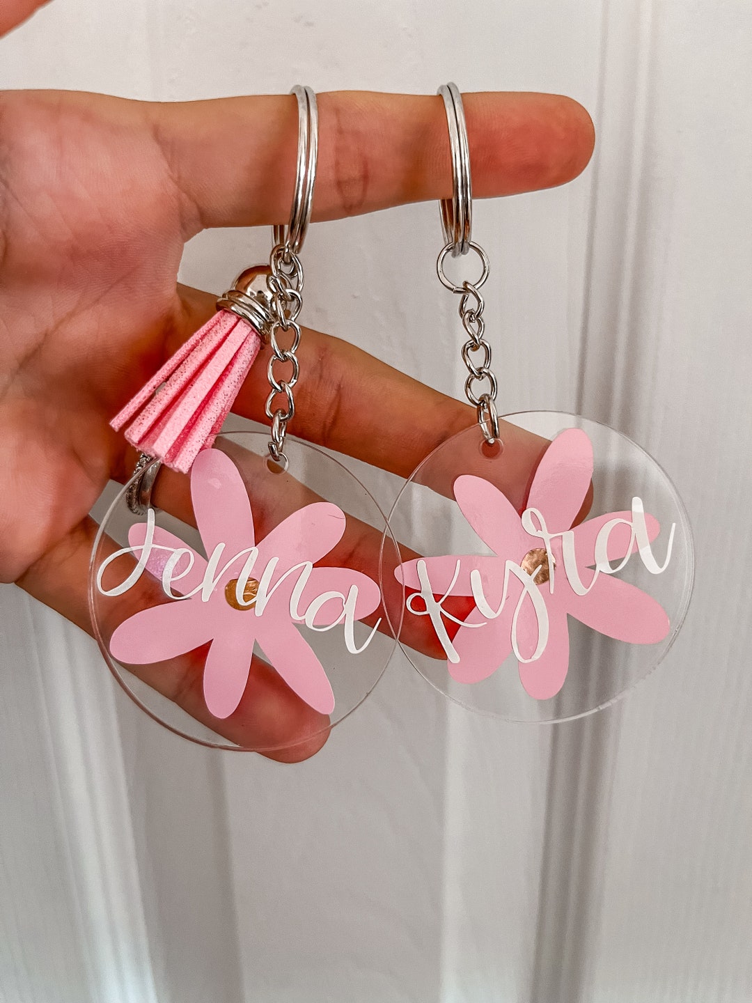 Custom Name Flower Keychain, Personalized Keychain, Flower Keychain ...